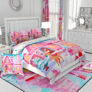 Feelyou Christmas Pink Comforter Cover Set Cute Deer Print Bedding Set Full Size for Kids Boys Girls Bedroom Bed Decor Xmas Christmas Duvet Cover Soft Bedspread Cover,No Comforter