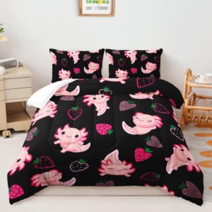 ailonen cute axolotl bedding twin pink animal print girls kids comforter set,kawaii axolotl comforter,soft lightweight microfiber,cartoon axolotl comforter with 2 pillowcases,3 piece