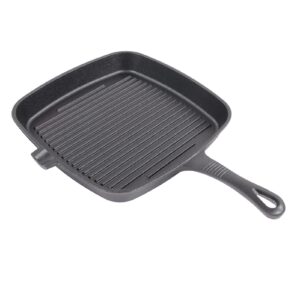 Cast Iron Grill Pan, Ergonomic Long Handle, Convenient Pour Spout, Square Grill Pan for Home, Outdoor, Camping, Restaurant