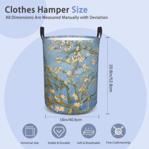 Laundry Basket, Large Waterproof Laundry Hamper with Handle Round Oxford Cloth Foldable Storage Box for Clothes Storage, Room Decoration, Toy Storage, Gift Basket(Van Gogh Almond Tree Blossom)