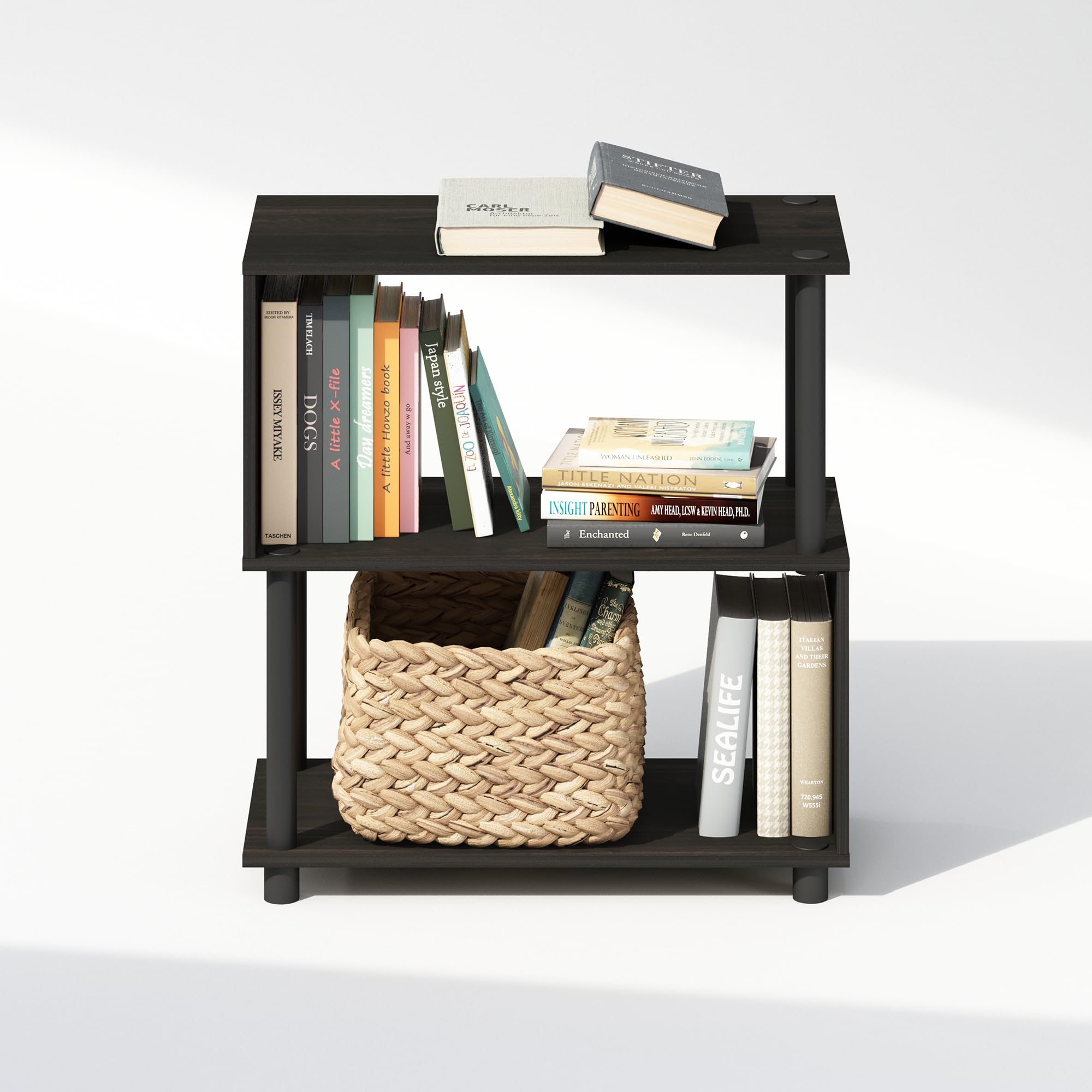 Furinno Reed 3-Tier S-Shaped Bookcase, Bookshelf, Espresso