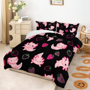 AILONEN Cute Axolotl Bedding Twin Pink Animal Print Girls Kids Comforter Set,Kawaii Axolotl Comforter,Soft Lightweight Microfiber,Cartoon Axolotl Comforter with 2 Pillowcases,3 Piece