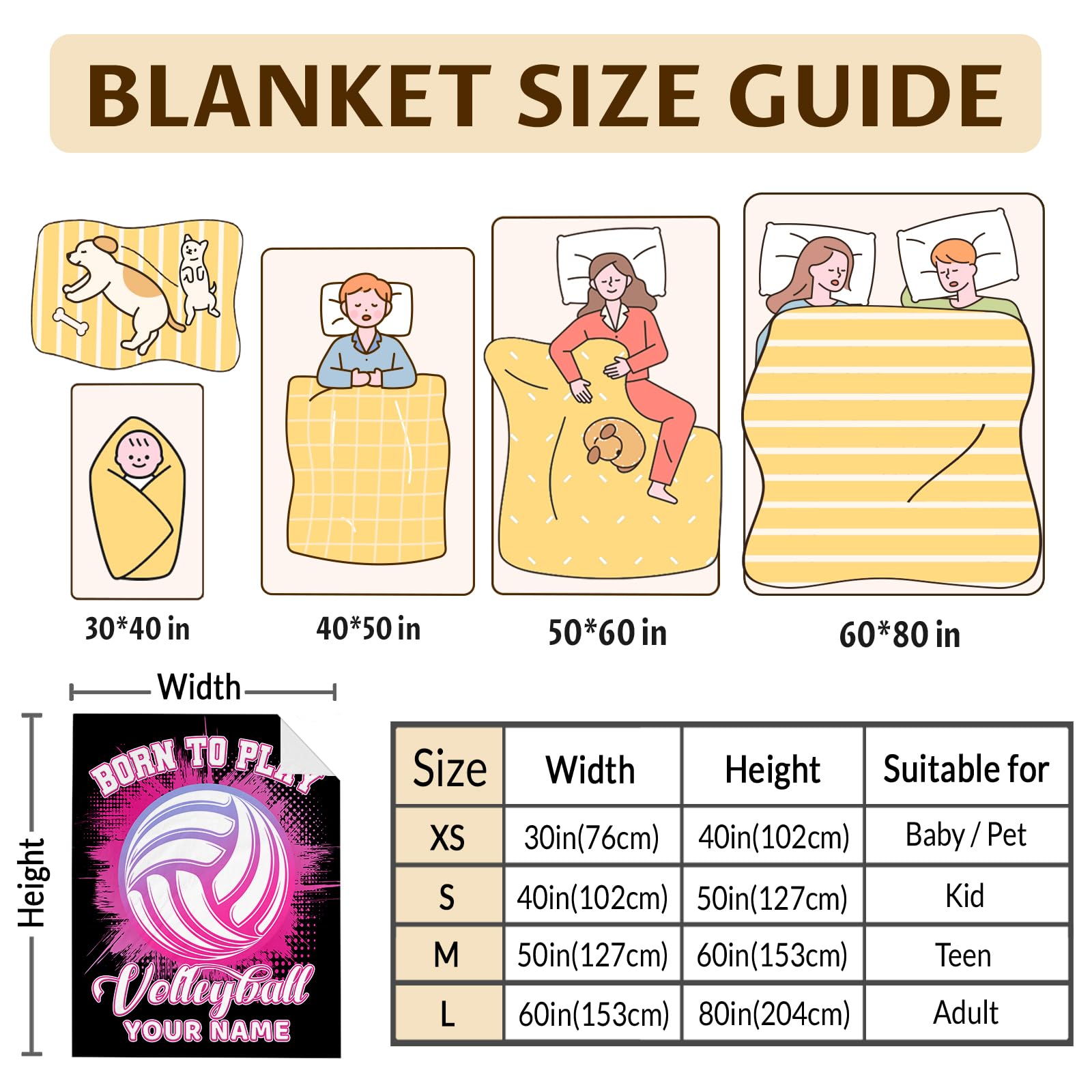 Custom Volleyball Throw Blanket - 60x50 Inches Throw Size Blanket for Teens, Girls - Cozy Comfortable Blankets for Bed, Couch - Volleyball Blanket Gift for Volleyball Team