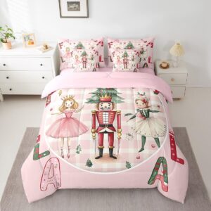 erosebridal pink christmas bed in a bag with sheets full plaid nutcracker 7 piece comforter set christmas nutcracker bedding set for kids girls adults,winter xmas holiday bedding comforter sets