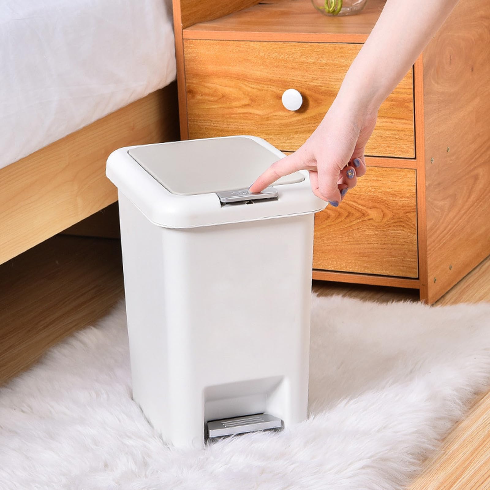 Step-On Indoor Plastic Trash Can Household Bathroom Kitchen Toilet with Lid Large Trash Can Slot Bedroom Open Lid Trash Can for Home & Commercial Use