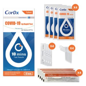 CorDx TyFast at-Home COVID-19 Antigen Rapid Test Kit, Easy, Accurate, Fast Results in 10 Minutes. (4-Pack)