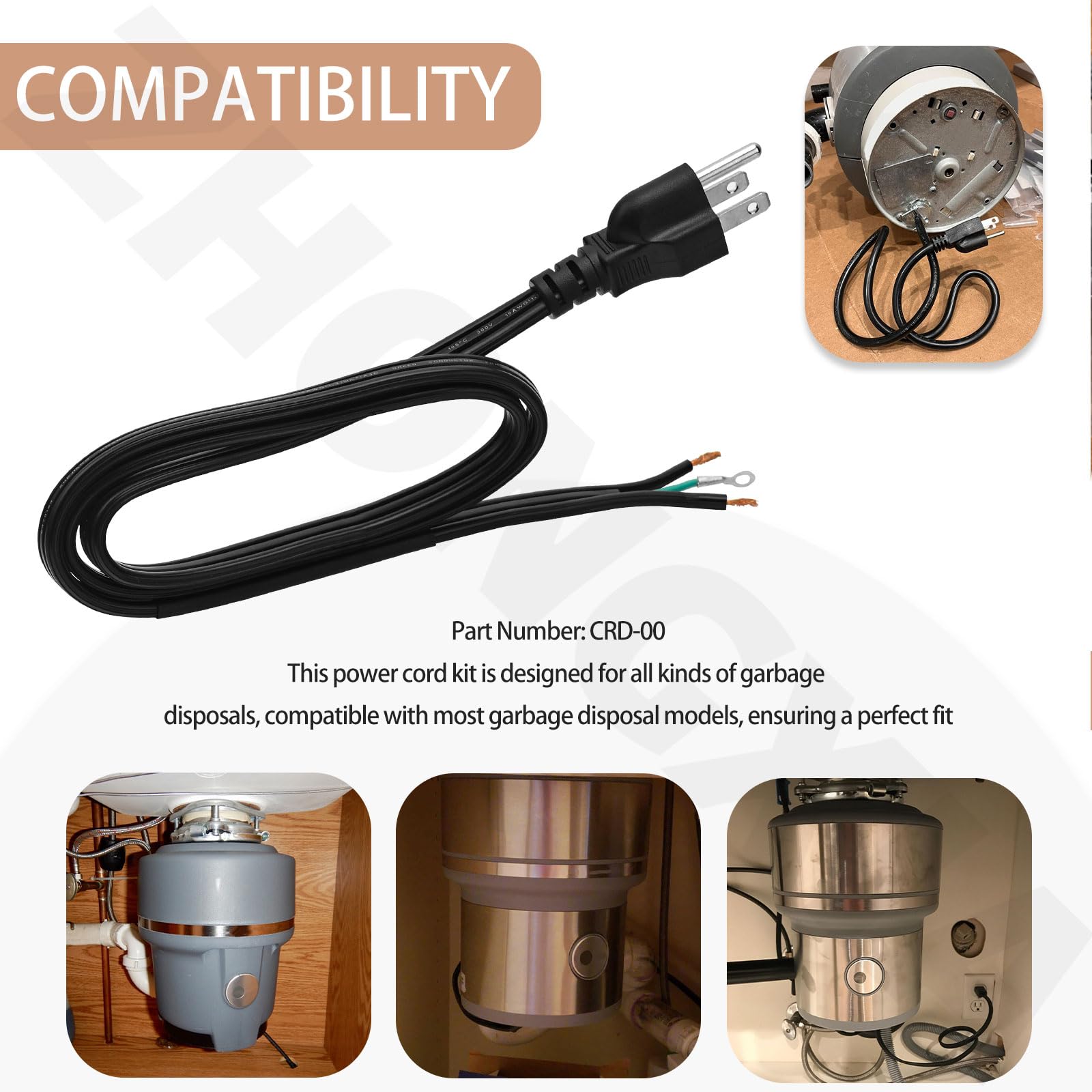 CRD-00 Power Cord Kit for InSinkErator Garbage Disposal