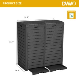 DWVO 62-Gallon Outdoor Resin Trash Can with Dual Lid and Drip Trays, 248 Quart Hideaway Garbage Bin for Porch, Backyard, Deck, Patio, Poolside, Easy Maintenance, 30.7''L x 16.3''W x 33.9''H (Black)