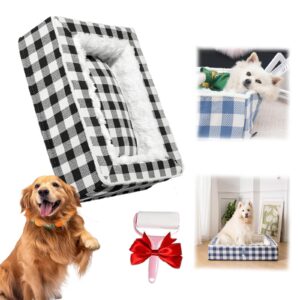 tartan cozy dog anti-anxiety calming bed, festive classic tartan cozy dog anti-anxiety calming bed, funny fuzzy festive classic tartan cozy dog anti-anxiety calming bed (black, medium)