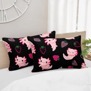 AILONEN Cute Axolotl Bedding Twin Pink Animal Print Girls Kids Comforter Set,Kawaii Axolotl Comforter,Soft Lightweight Microfiber,Cartoon Axolotl Comforter with 2 Pillowcases,3 Piece