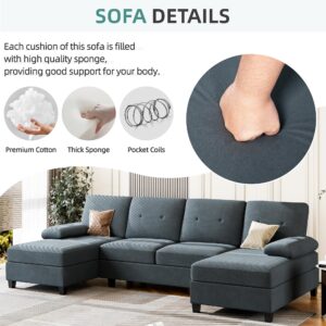 JAMFLY Sectional Sofa Couches for Living Room, Living Room Furniture Sets Clearance, 4 Seat U Shaped Sofa Sectional Couch with Chaise, Dark Grey