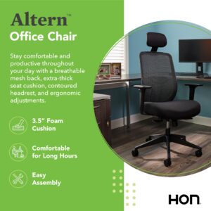 HON Altern Ergonomic Office Chair with Headrest - 3.5 Inch Thick Foam Cushion Seat Mid Back Mesh Desk Chair - Adjustable Lumbar Support, Arms, Synchro-Tilt Tension, Seat-Slide Controls - Black