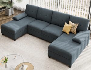 jamfly sectional sofa couches for living room, living room furniture sets clearance, 4 seat u shaped sofa sectional couch with chaise, dark grey