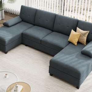 JAMFLY Sectional Sofa Couches for Living Room, Living Room Furniture Sets Clearance, 4 Seat U Shaped Sofa Sectional Couch with Chaise, Dark Grey