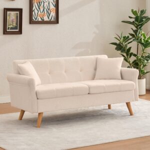 kingfun loveseat sofa, white love seat couches with throw pillow, boucle small sofa for living room, bedroom, office, button tufted upholstered furniture, easy to install