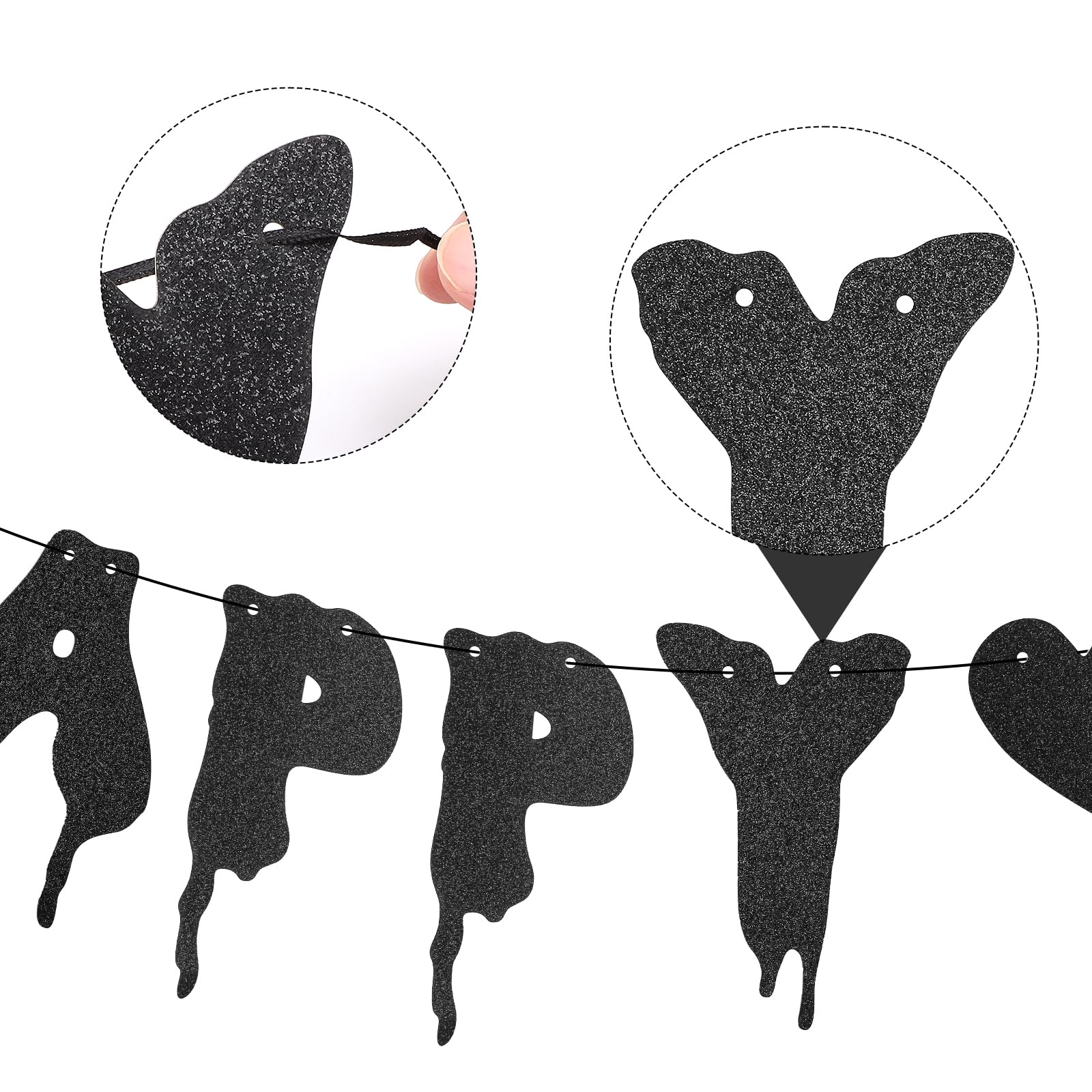 Glitter Halloween Birthday Banner, Heart Ghost Skull Halloween Happy Birthday Party Decorations Spooky Happy Birthday Garland Sign for Party Baby Shower Decor Supplies