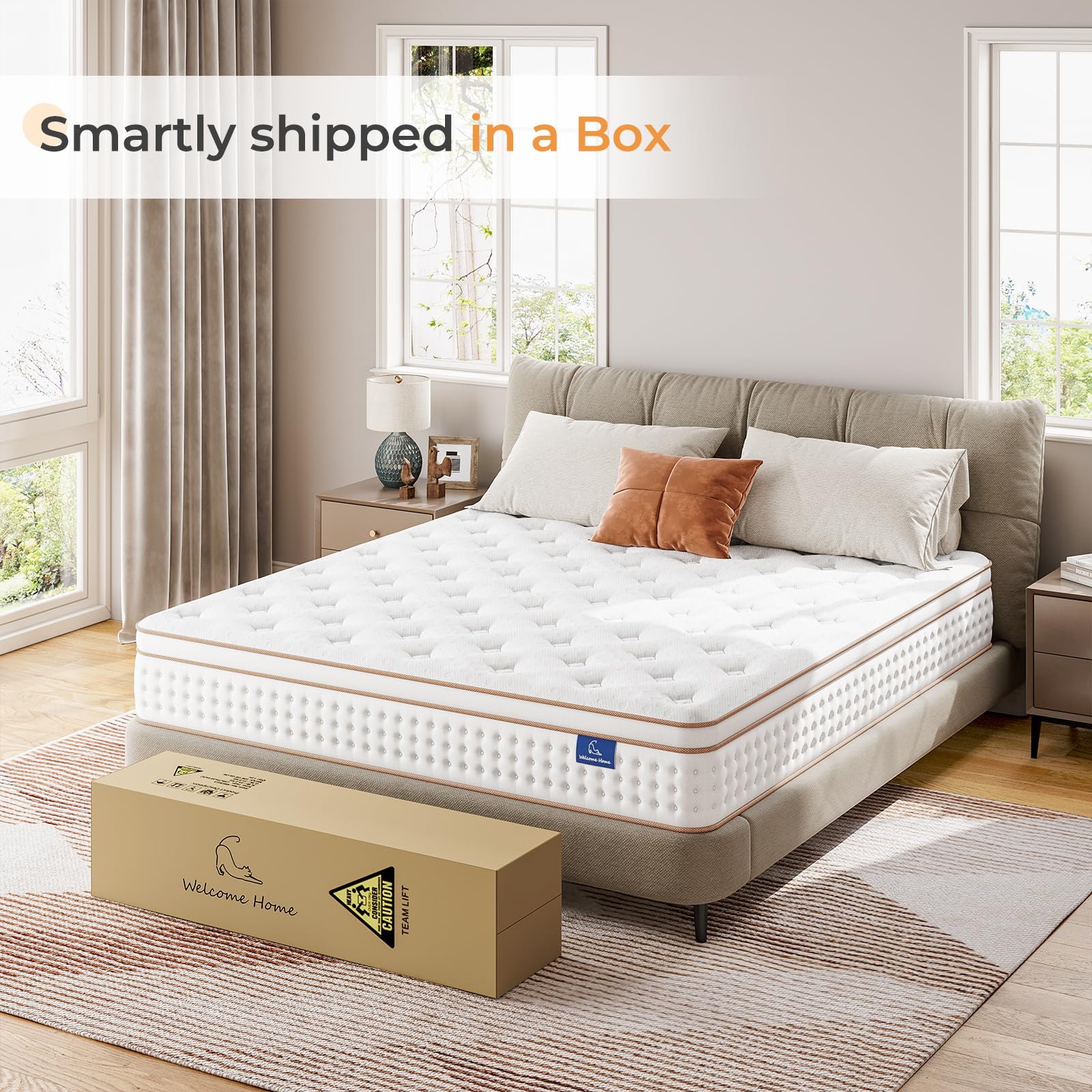 Vesgantti Queen Mattress, 14 Inch Memory Foam Hybrid Mattress in a Box with Individual Pocket Spring, Queen Size Mattress for Pressure Relief, Motion Isolation, Medium Firm Support