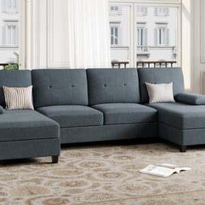 JAMFLY Sectional Sofa Couches for Living Room, Living Room Furniture Sets Clearance, 4 Seat U Shaped Sofa Sectional Couch with Chaise, Dark Grey