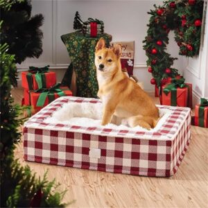 Tartan Cozy Dog Anti-Anxiety Calming Bed, Festive Classic Tartan Cozy Dog Anti-Anxiety Calming Bed, Funny Fuzzy Festive Classic Tartan Cozy Dog Anti-Anxiety Calming Bed (Black, Medium)