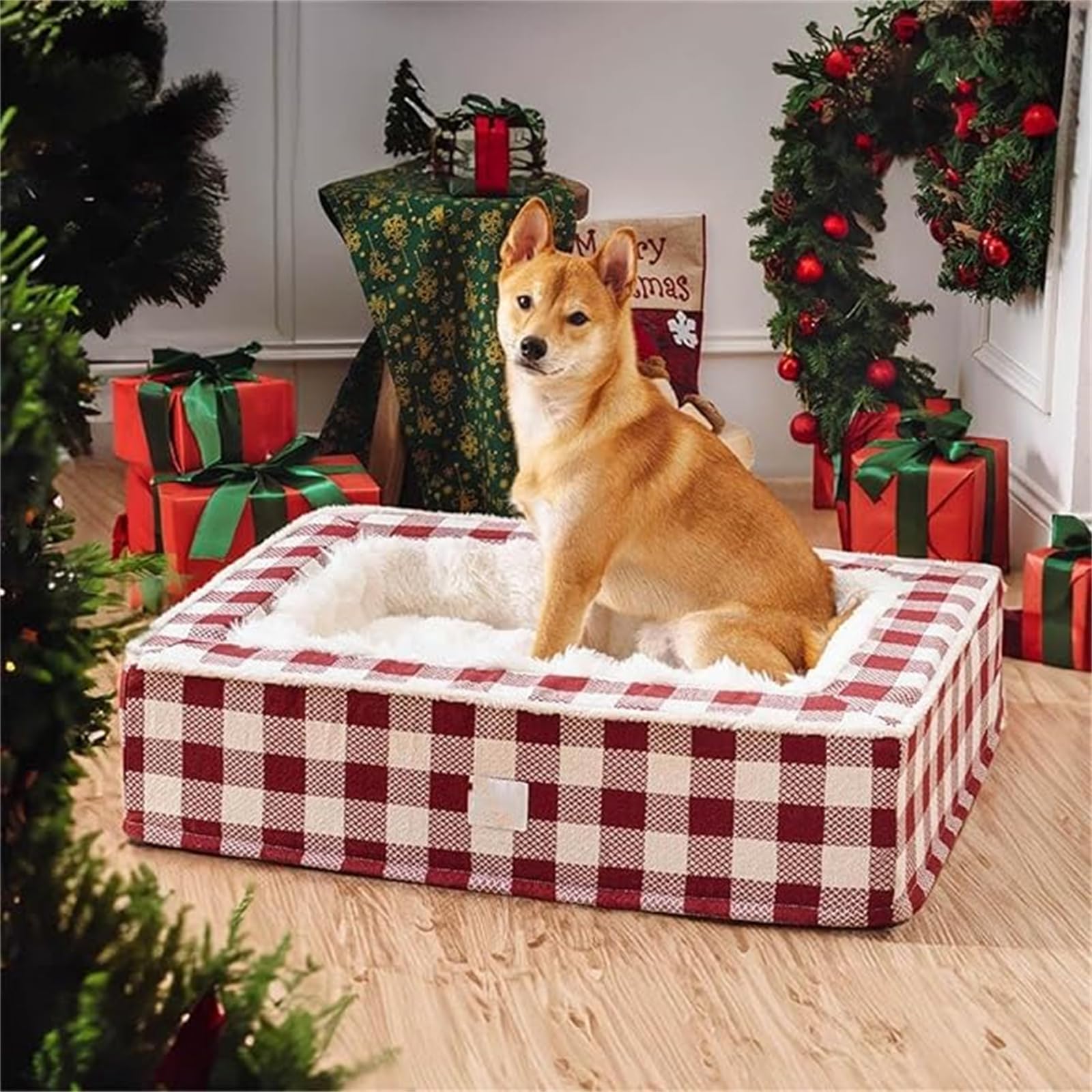 Tartan Cozy Dog Anti-Anxiety Calming Bed, Festive Classic Tartan Cozy Dog Anti-Anxiety Calming Bed, Funny Fuzzy Festive Classic Tartan Cozy Dog Anti-Anxiety Calming Bed (Black, Medium)