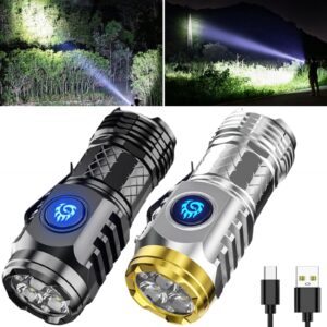 three-eyed monster mini flash super power flashlight, german thumb sized flashlight, 3 eyed monster mini flashlight, outdoor small high lumen rechargeable waterproof pocket flashlight (silver+black)