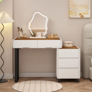 homehigh vanity desk with mirror and lights, dressing table with 5 drawers and adjustable cabinet, makeup vanity desk with 3 lighting modes for bedroom, makeup room