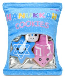 iscream hanukkah cookies 10" x 6" holiday fleece play pillow set with dreidel, menorah and star cookies