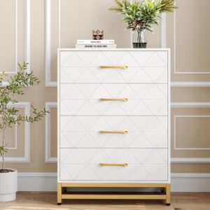 patikuin 4 drawer dresser dresser for bedroom wooden, chest of drawers white dresser with metal handle, white dresser for bedroom,living room,hallway and entryway