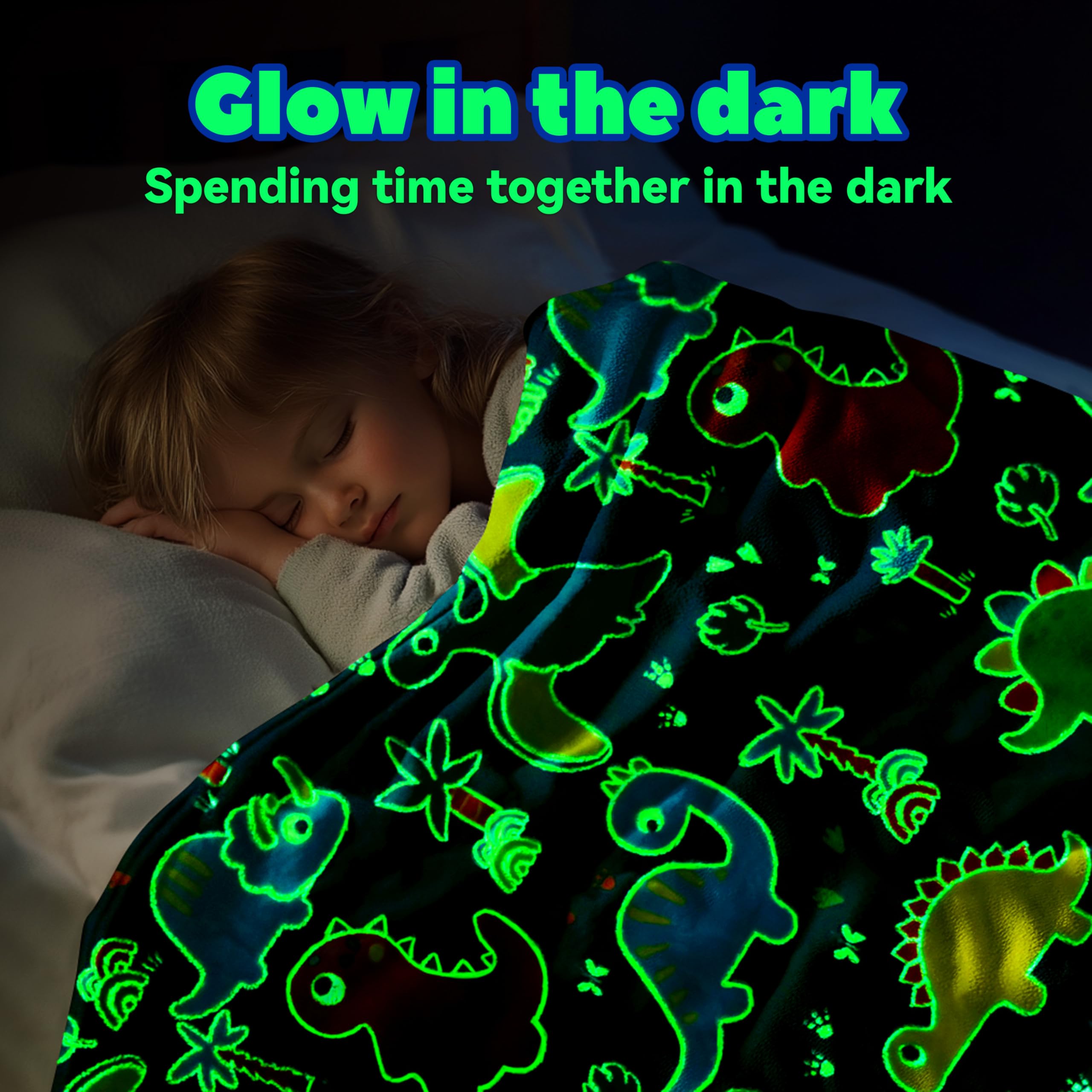 WMBLKT Dinosaur Blanket Glow in The Dark 40"x 50"Dino Blanket Throw Dinosaur Gifts for Kids Boys Girls