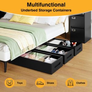 heycode Under Bed Storage with Wheel,Large Under Bed Clothe Storage Box with Clear Glass Lids,Rolling Under Bed Metal Drawer for Clothes,Shoes,Toys,Books,Bedding