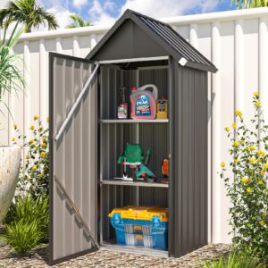 aecojoy outdoor storage cabinet waterproof, all weather outdoor cabinet with shelves vertical tall, metal outdoor garden organization storage sheds & outdoor storage for outside & indoor