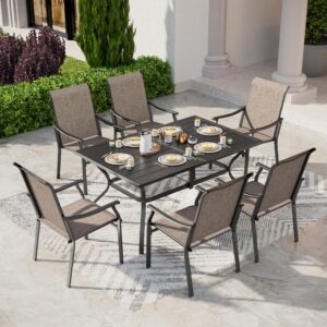 sunshine valley patio dining sets for 6, 7 piece patio table and chairs set of 6, outdoor dining set with metal patio table & 6 textilene chairs, outdoor table and chairs set for garden backyard deck