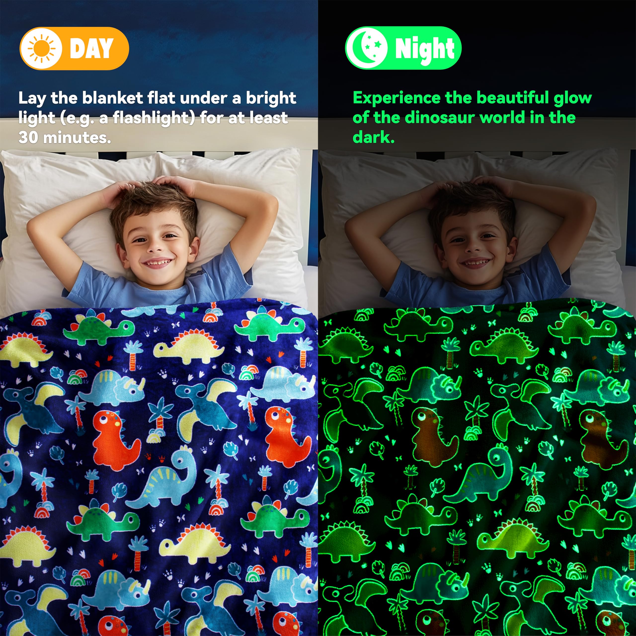 WMBLKT Dinosaur Blanket Glow in The Dark 40"x 50"Dino Blanket Throw Dinosaur Gifts for Kids Boys Girls