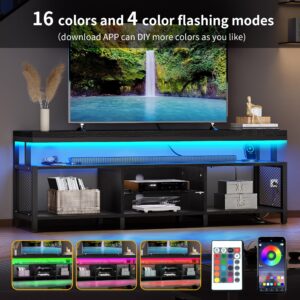 DWVO LED TV Stands for Living Room, Entertainment Center with Storage, TV Stand for 70 65 inch TVs, TV Console Cabinet with Power Outlet, Gaming Media Stand, Black