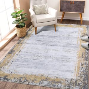 MilleLoom Large Rug 9x12 Washable Rugs Solid Livingroom Rugs Bordered Rugs Modern Geometric Neutral Rug, Stain-Resistant Non-Slip Rugs for Living Room Farmhouse Soft Foldable Area Rug 9x12,Yellow