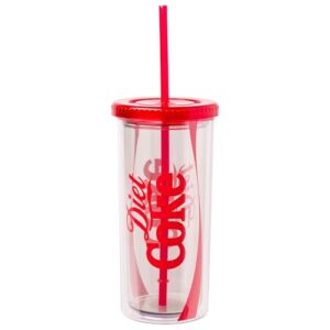 silver buffalo coca-cola diet coke logo 20oz plastic tall cold cup with lid and straw