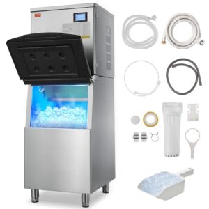 vevor commercial ice maker, 450lbs/24h ice making machine with 300lbs large storage bin, 1000w auto self-cleaning ice maker machine with 3.5-inch touchscreen for bar cafe restaurant business