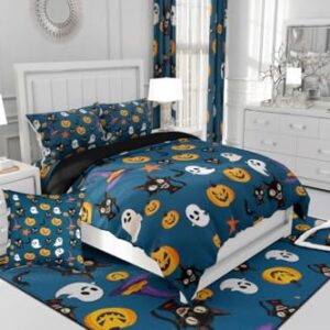 Feelyou Halloween Theme Duvet Cover Horror Pumkin Bedding Set for Kids Boys Girls Cute Ghost Comforter Cover Black Cats Bats Bedspread Cover Bedroom Collection 2Pcs Toddler Size,No Comforter