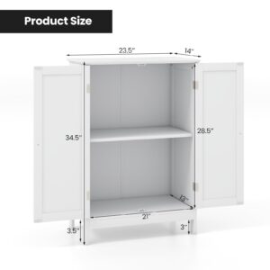 BECOMFORT Bathroom Storage Cabinet, Freestanding Floor Cabinet with Double Doors & Adjustable Shelf, Modern Home Furniture, Bathroom Organizers and Storage for Living Room, Entryway, Kitchen (White)