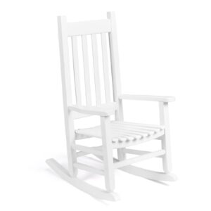 vingli outdoor child’s rocking chair, all weather wooden rocking chair with high backrest, patio rocker for garden, yard, balcony, wooden rocker for 3-9 years old, white