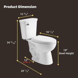 19 Inch High Toilet, Los Flexi ADA & Elongated Extra Tall Toilet for Seniors, Comfort Height Two-Piece Toilet With Soft-Close Seat,12” Rough-In, S-Trap, Siphonic Flush 1.28 GPF