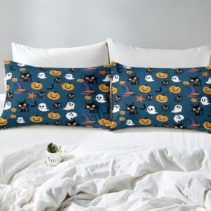 Feelyou Halloween Theme Duvet Cover Horror Pumkin Bedding Set for Kids Boys Girls Cute Ghost Comforter Cover Black Cats Bats Bedspread Cover Bedroom Collection 2Pcs Toddler Size,No Comforter