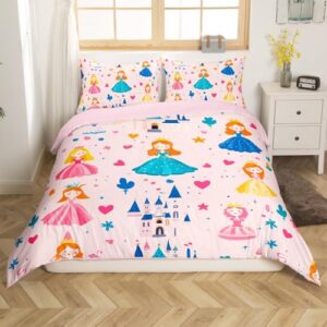 Feelyou Kids Dreamy Princess Duvet Cover King Size, Castle Bedding Set Boys Girls Magic Castle Comforter Cover Cute Cartoon Teens Bedspread Cover Bedroom Decor Quilt Cover (No Comforter)