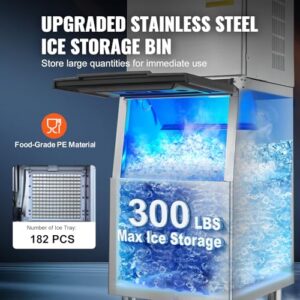 VEVOR Commercial Ice Maker, 450LBS/24H Ice Making Machine with 300LBS Large Storage Bin, 1000W Auto Self-Cleaning Ice Maker Machine with 3.5-inch Touchscreen for Bar Cafe Restaurant Business