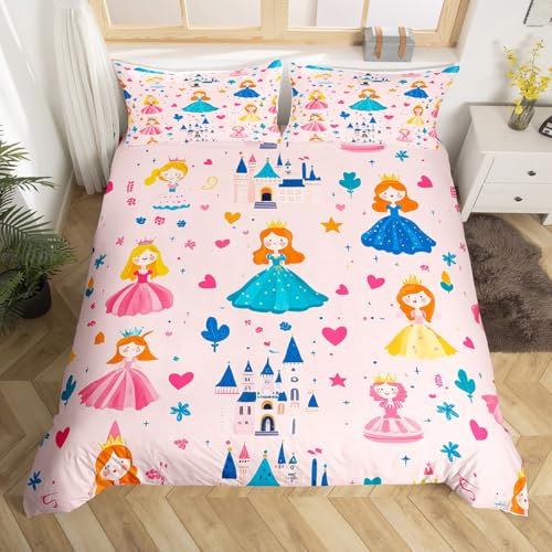 Feelyou Kids Dreamy Princess Duvet Cover King Size, Castle Bedding Set Boys Girls Magic Castle Comforter Cover Cute Cartoon Teens Bedspread Cover Bedroom Decor Quilt Cover (No Comforter)