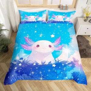 feelyou kids cute axolotl bedding set twin size, galaxy duvet cover cartoon salamander comforter cover boys girls glitter rainbow teens bedspread cover bedroom decor zipper (no comforter)