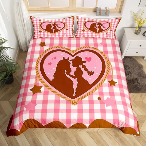 Feelyou Kids Western Cowgirl Duvet Cover Twin Size, West Cowboy Bedding Set Boys Girls Dreamy Princess Comforter Cover Cute Horse Bedspread Cover Quilt Cover (No Comforter)