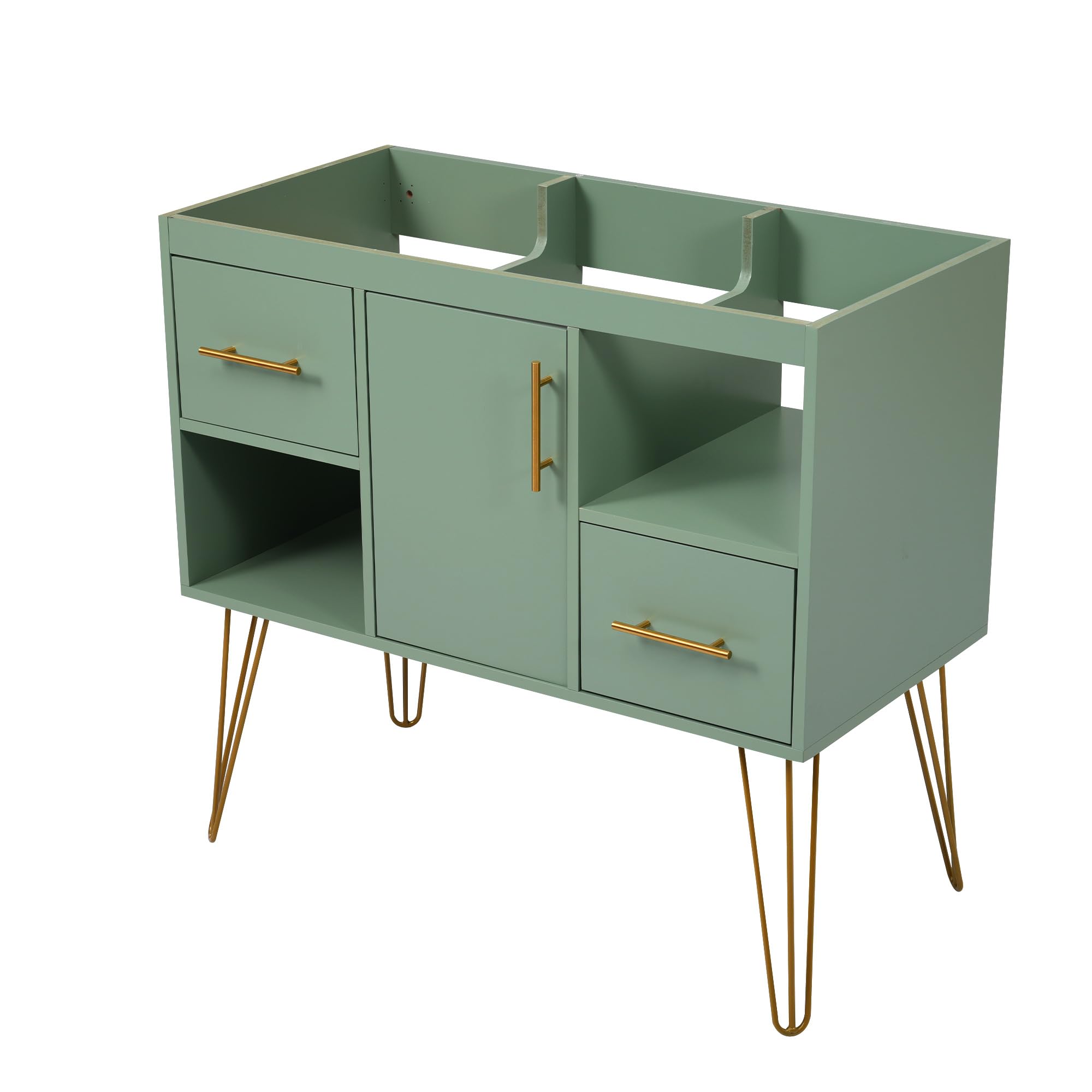 Merax 36" Bathroom Vanity Without Sink, Modern Freestanding Bath Room Storage Cabinet with 2 Drawers & 2 Compartments, Solid Wood Frame, Green