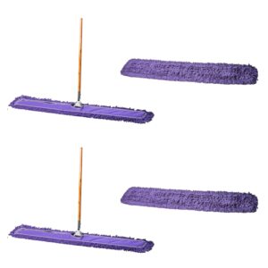 tidy tools 48 inch purple dust mop with wood handle and 48 inch purple dust mop refill bundle - 2 mop sets and 2 refills