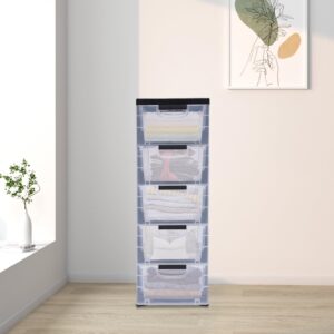 Large Storage Cabinet,5 Tiers Plastic Storage Drawer Cabinet Organizer Storage Box Stackable Movable -Transparent